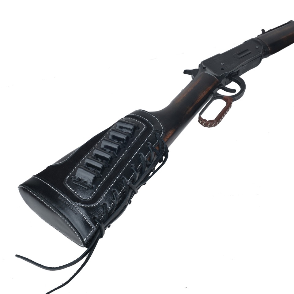Leather Rifle Shotgun Ammo Shell Buttstock Holder For .22LR 12GA .308 ...