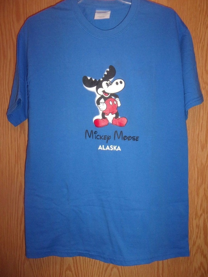 ALASKA Mickey Moose blue M t shirt tourist | eBay