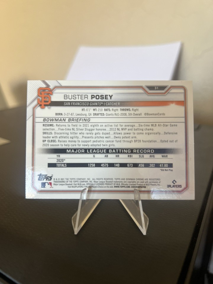 2021 Bowman Chrome veterans #31 Buster Posey San Francisco Giants ...
