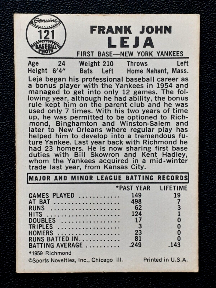 FRANK LEJA 1960 LEAF 60 NO 121 EX 46476 | eBay