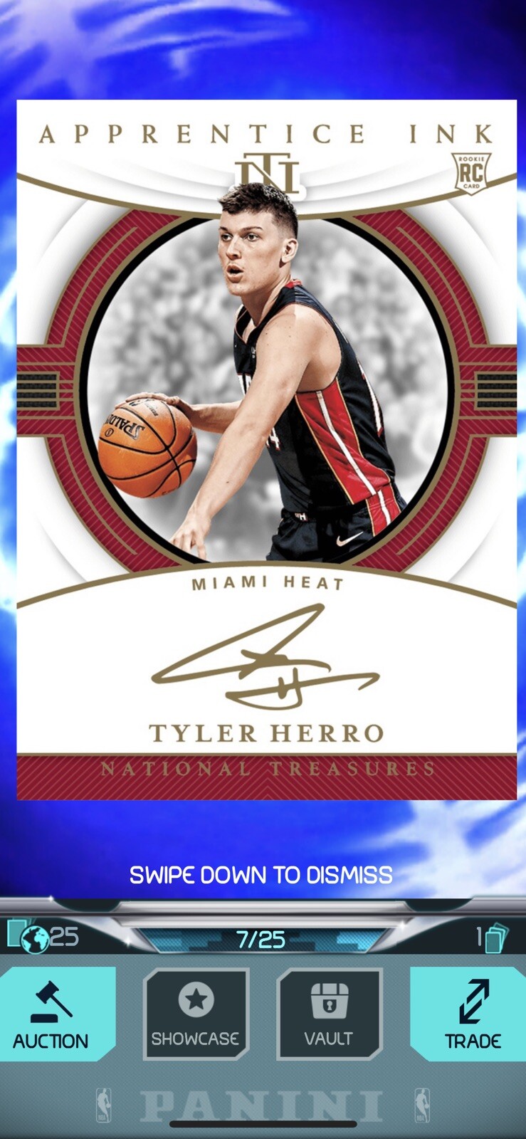 PANINI DUNK DIGITAL CARD /25 Tyler Herro National Treasures Rookie Auto ...