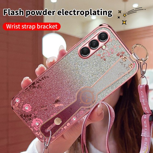 For Phones Case +Wrist Strap Holder Glitter Gradient Lens Protection ...
