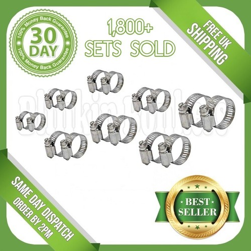 16PC STAINLESS STEEL JUBILEE CLIPS HOSE CLAMP SET 13MM - 32MM WATER TAP ...