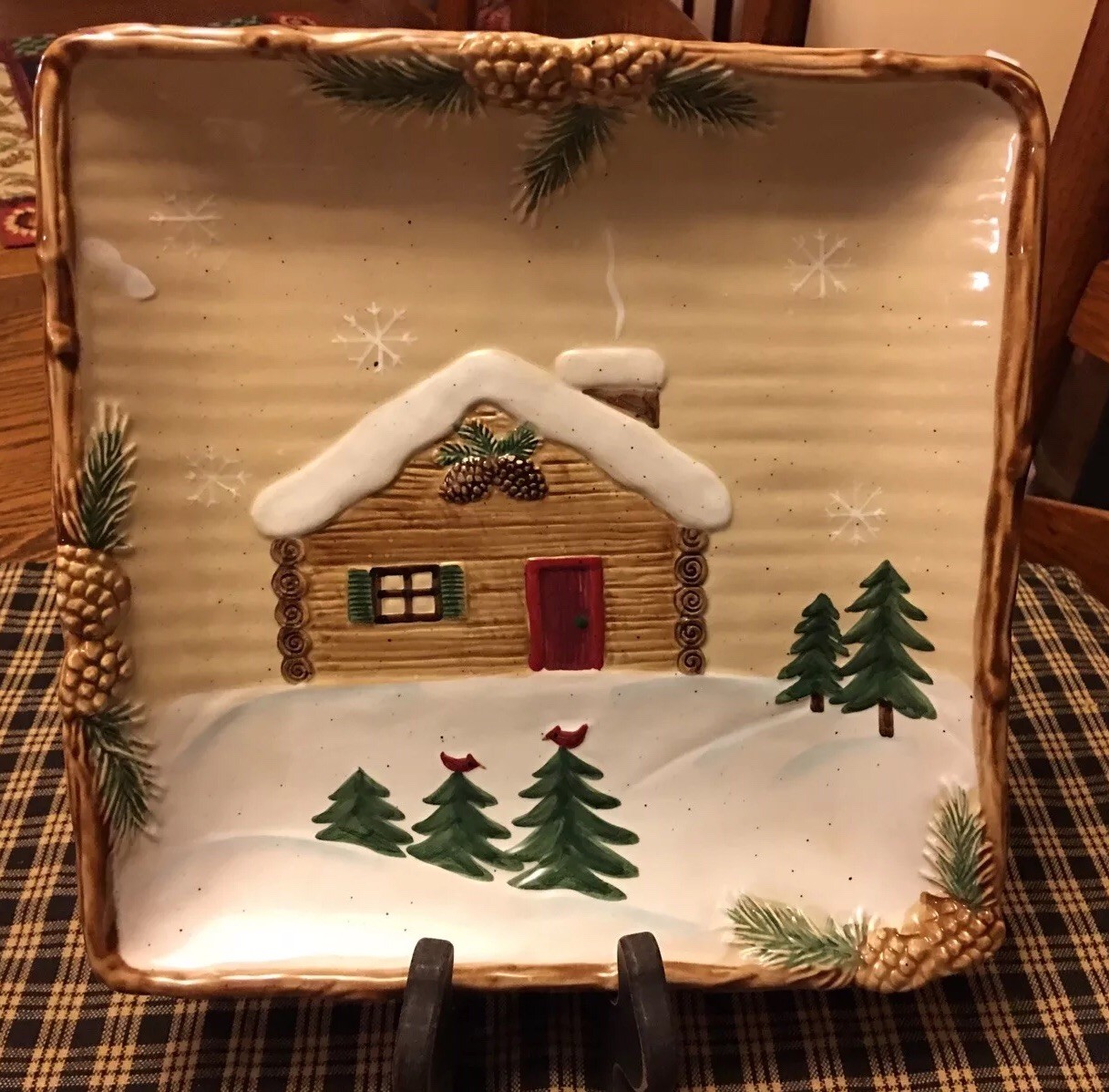 St. Nicholas Square Heartland 9 1/4" Square Plate Rustic Cabin Lodge ...