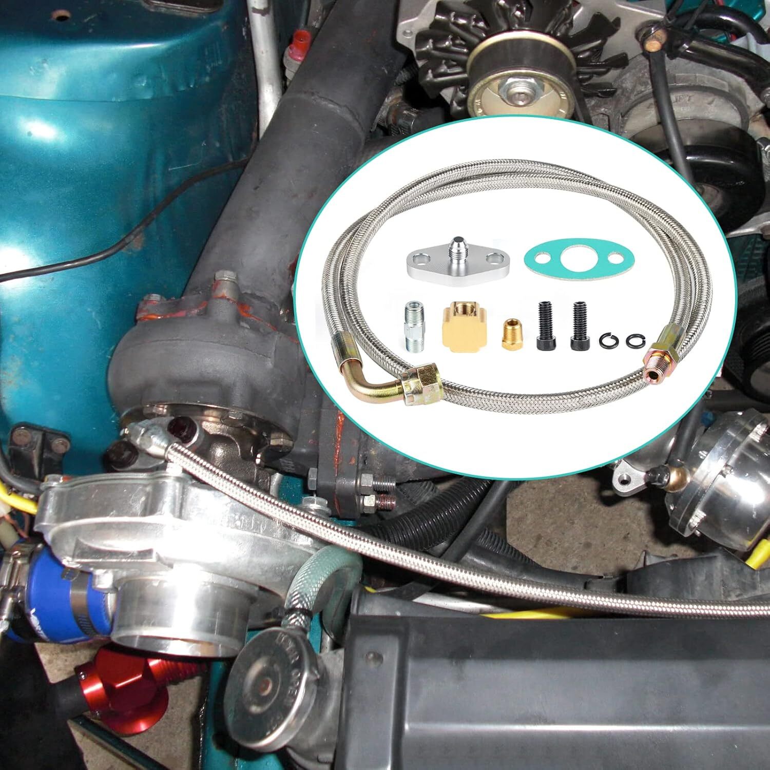 Car Turbo Oil Feed Line Kit T3 T4 T60 T61 T70 1/8 PNT 90 Degree 41" AN4 ...