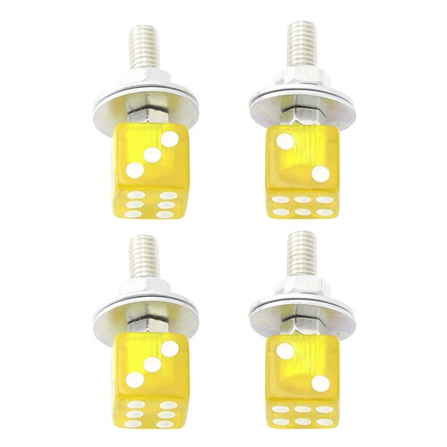 4x Motorcycle Bike Plastic Yellow Dice License Plate Bolt On Screw On ...