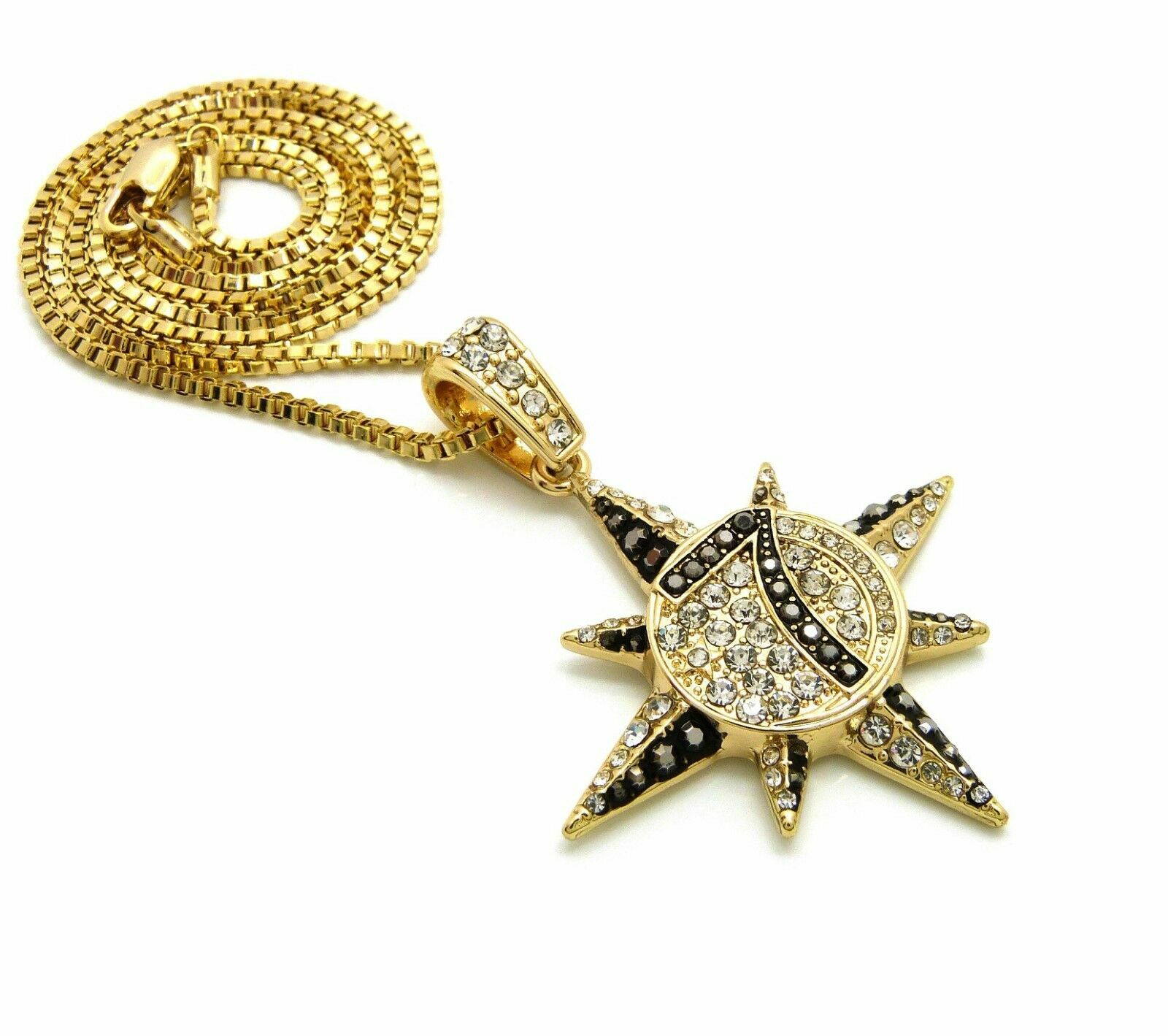 HIP HOP 5 PERCENTER 7 STAR PENDANT & 24" BOX CUBAN ROPE CHAIN HIP HOP ...