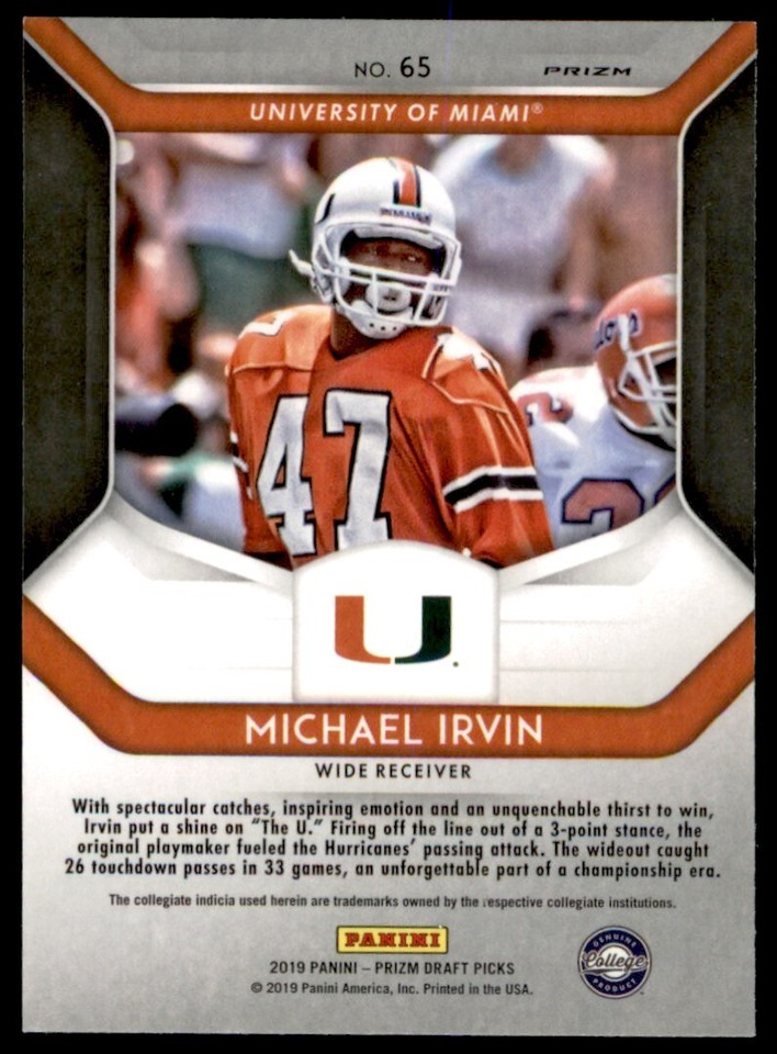 2019 PANINI PRIZM DRAFT PICKS MICHAEL IRVIN MIAMI HURRICANES #65 547 | eBay