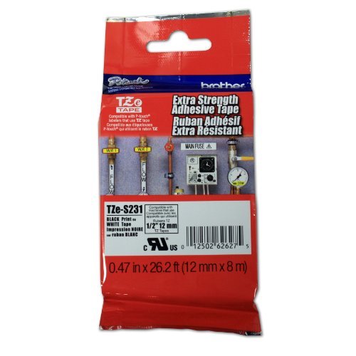Genuine Brother TZE-S231 1/2" Black on White Extra Strength P-Touch ...