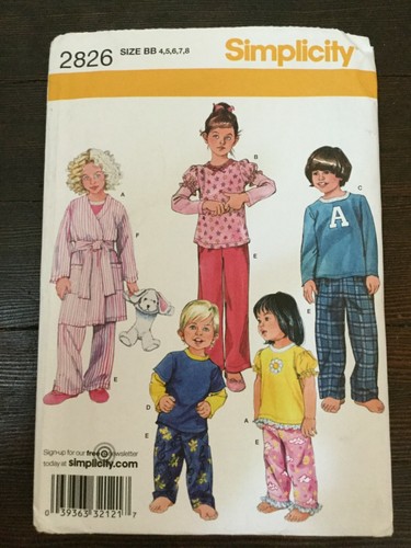 Simplicity 2826 Childs Pajamas Robe Sleepwear Unisex Size 4-8 Uncut | eBay