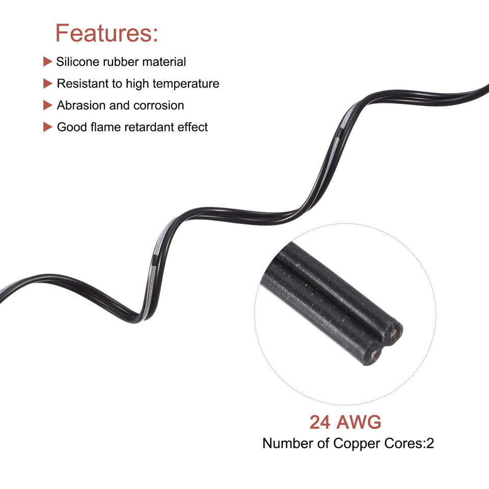 24AWG Silicone Ribbon Cable 2Pin 24 Gauge Flat Cable Silicone Wire 7.5m ...
