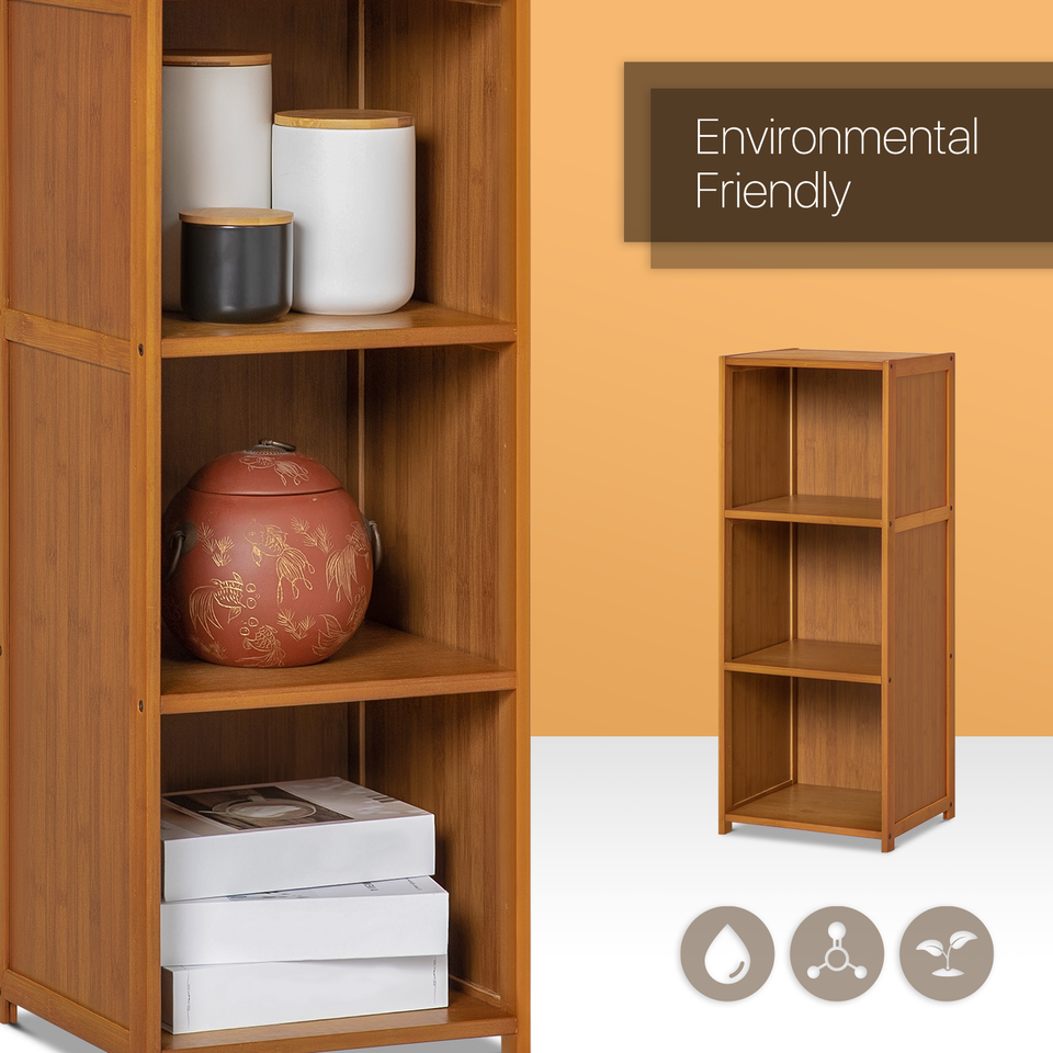 12" Bamboo Bookcase [ADJUSTABLE SHELF] Book Storage Toys Organizer ...