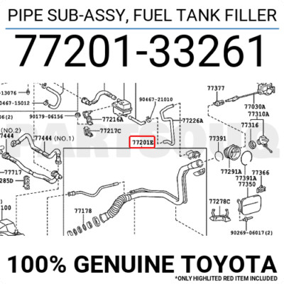 7720133261 Genuine Toyota PIPE SUB-ASSY, FUEL TANK FILLER 77201-33261 ...
