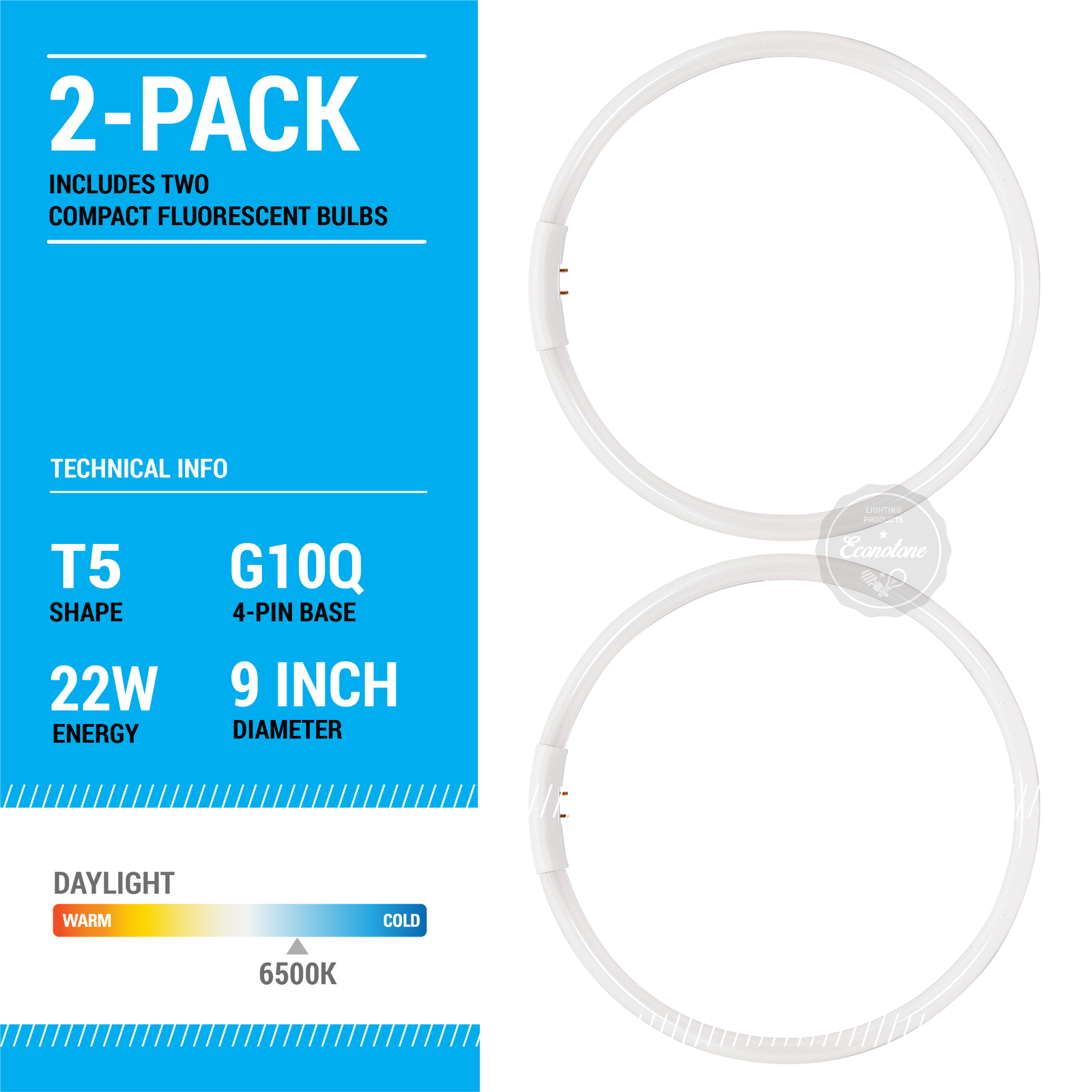 2 Pack FC22T5/865 FC9T5/865 9-inch Fluorescent Circline 22W 4-Pin G10q ...