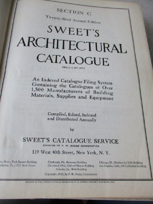 SWEET'S ARCHITECTURAL CATALOGUE, 1929,Section C,Annual 23rd Edition ...