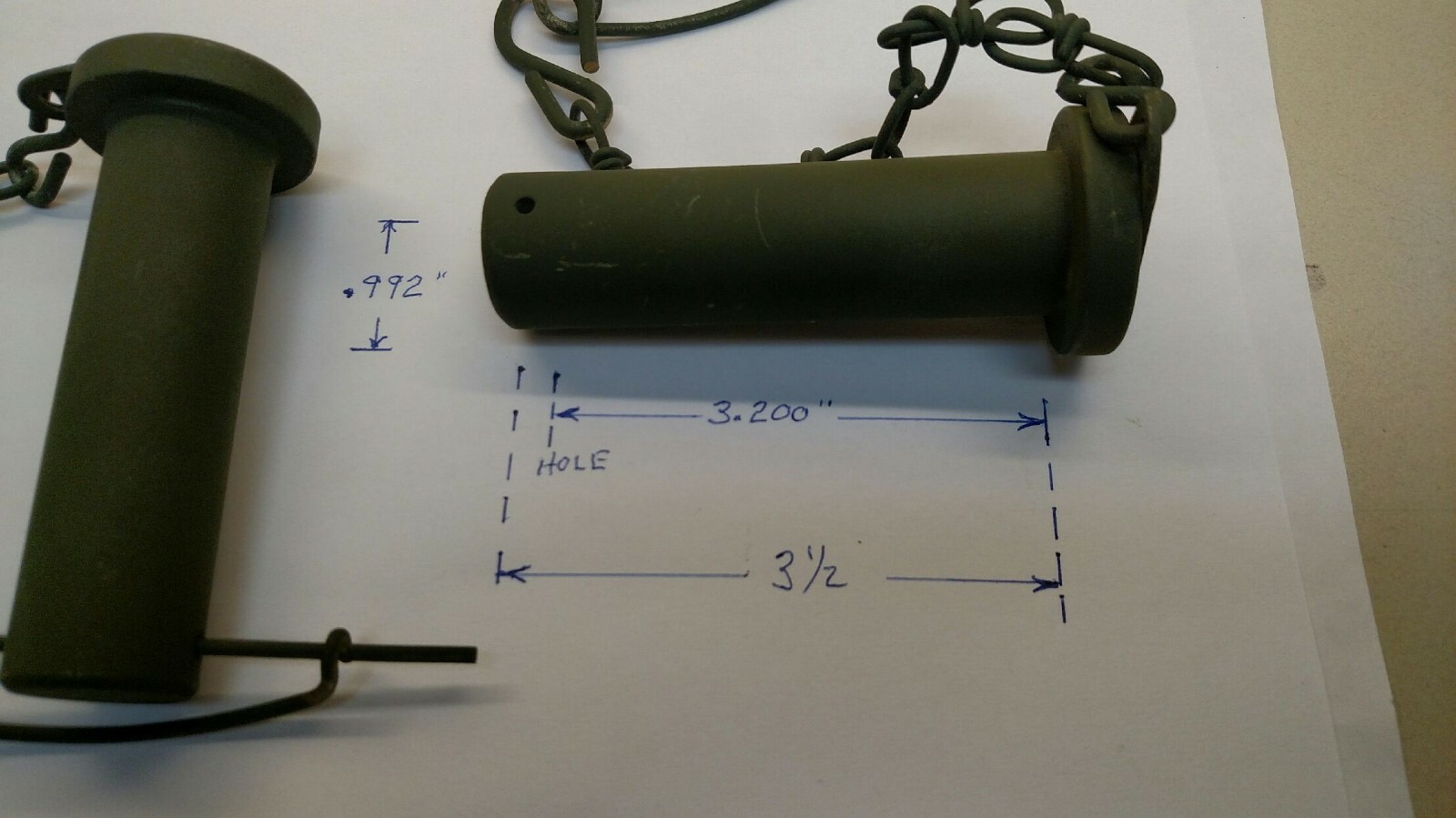 1" Inch Diameter Pin with Chain and Retaining Pin 5315-00-741-2924 / ...