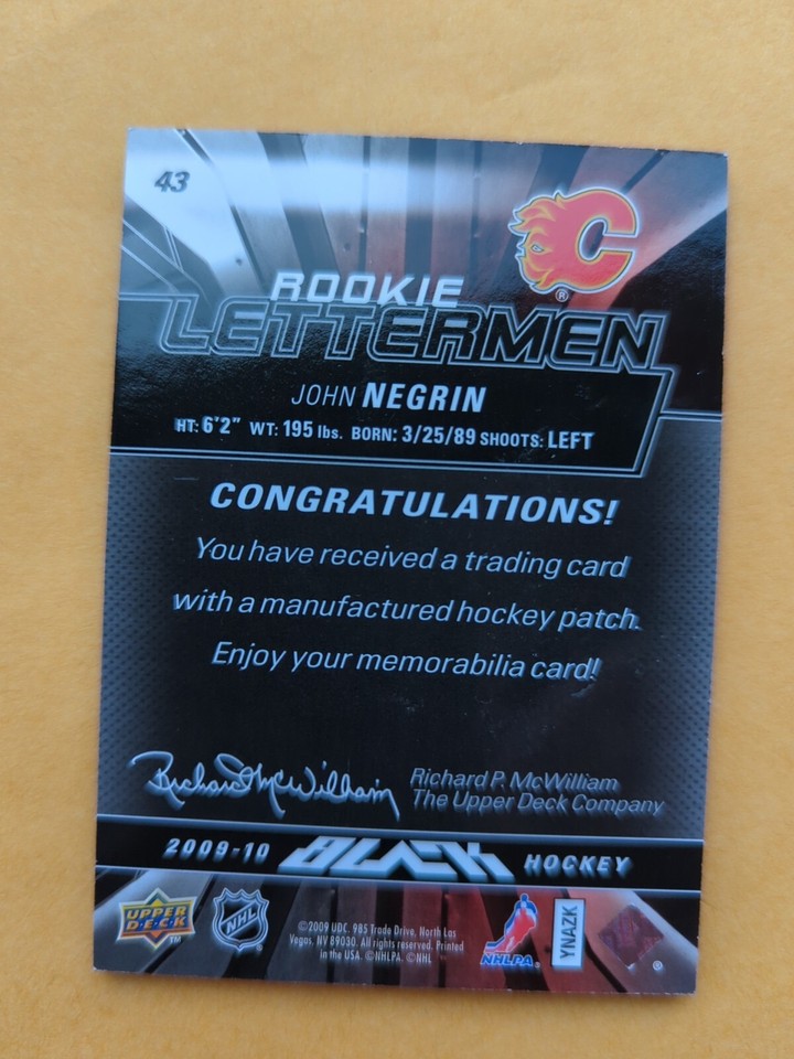 2009-10 Upper Deck UD Black /499 John Negrin #43 Rookie RC | eBay