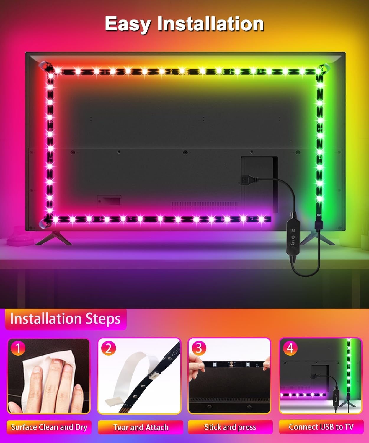LED Strip Lights for TV 32-43 Inch Monitor Gaming, TV LED Lights That ...