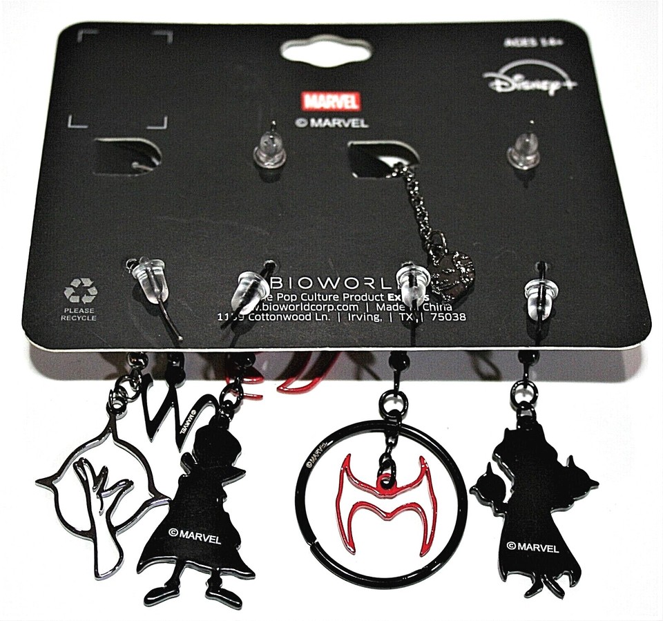 4 Pair Marvel Wanda Vision Scarlet Witch Mismatch Earring Set New NOS ...