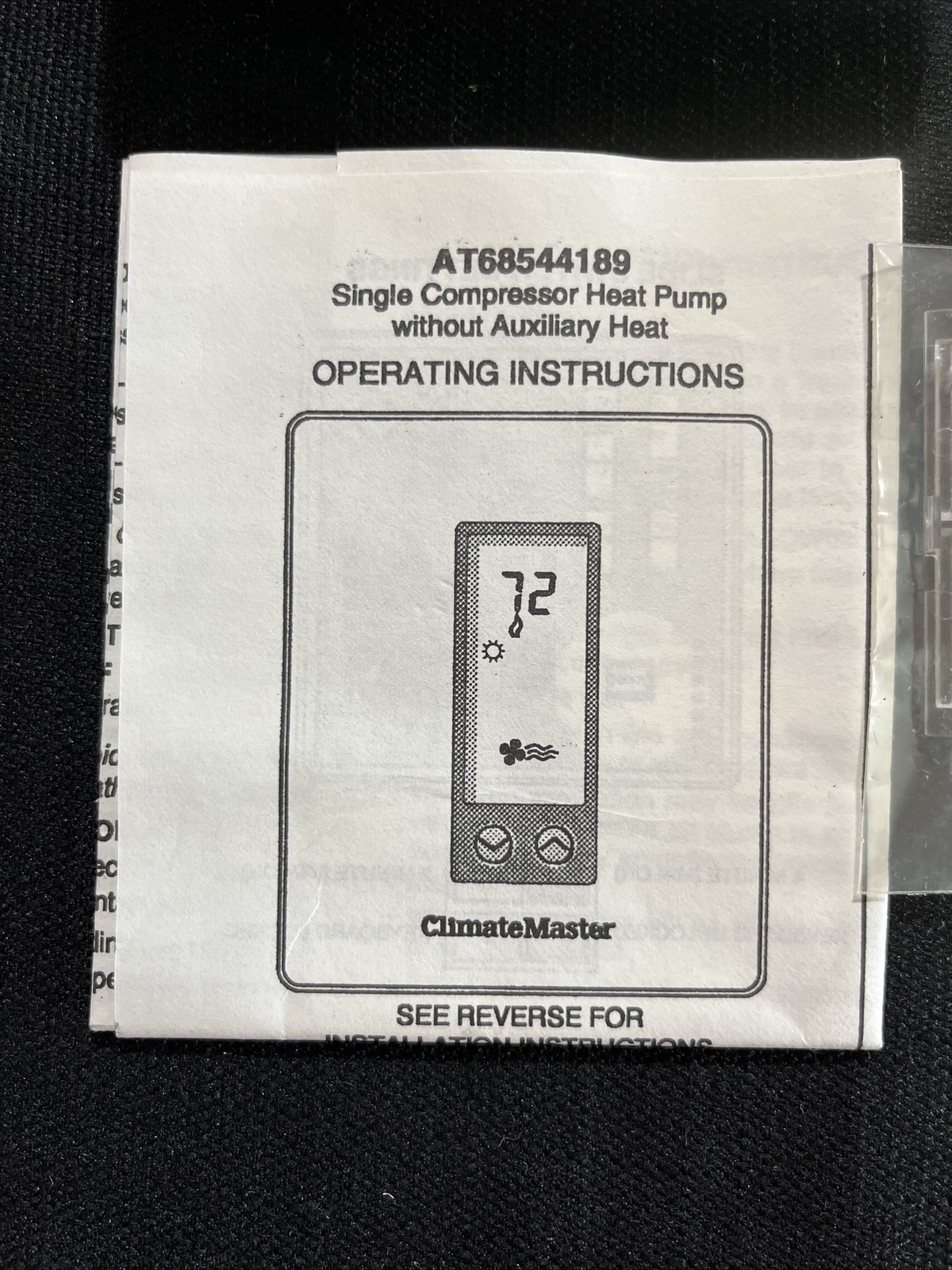 CLIMATEMASTER AT68544189 SINGLE STAGE HEAT/COOL NON-PROGRAMMABLE ...
