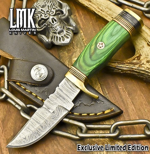 LMK Hand Crafted Hunting Skinner Knife Twist Damascus Hard Wood Hunter ...