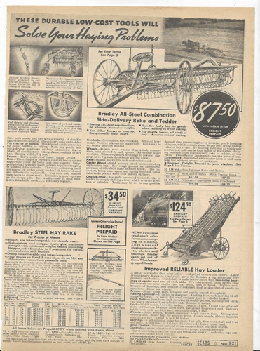 1939 Sears Catalog Ad Page DAVID BRADLEY MANURE SPREADER HAY LOADER ...