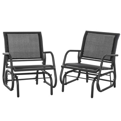 Outsunny Rocking Chair Mesh Fabric Curbed Armrests Metal Outdoor Black ...