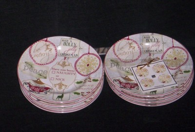 222 Fifth Christmas Tags Appetizer Snack Plates Set of 8 New | eBay