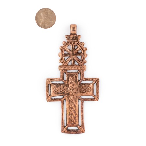 Bahir Dar Ethiopian Copper Cross Pendant 100x50mm African Large Hole ...