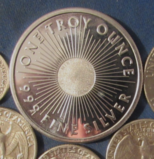 LOT 6 US SILVER COINS & 1 OZ 999 SILVER SUNSHINE EAGLE ROUND 1964 D ...