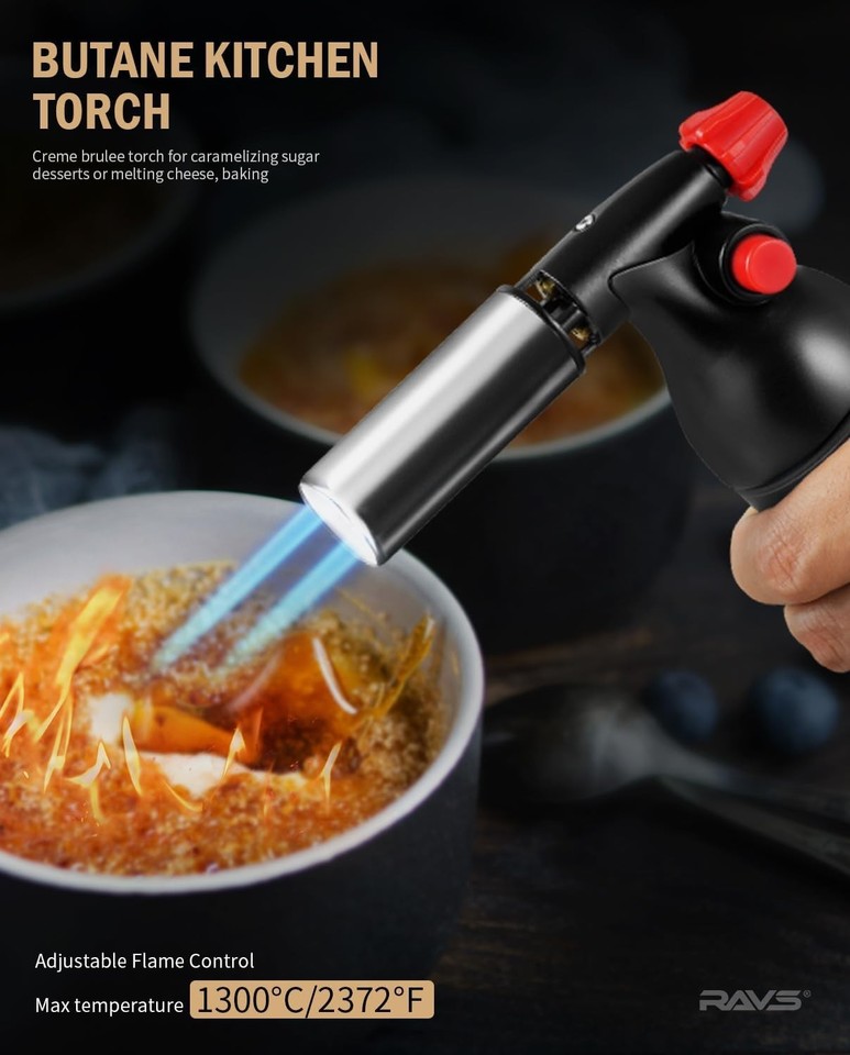 Butane Torch, Dual Flame Kitchen Torch Lighter for Creme Brulee with ...