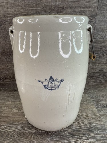 VTG 5 Gallon Blue Crown Salt Glazed Stoneware Crock/ Missing One Handle ...