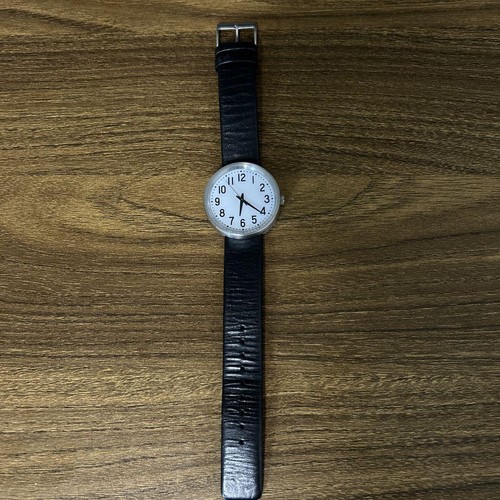 MUJI watch Park Watch Large Black Leather Band Solar Rechargeable USED ...
