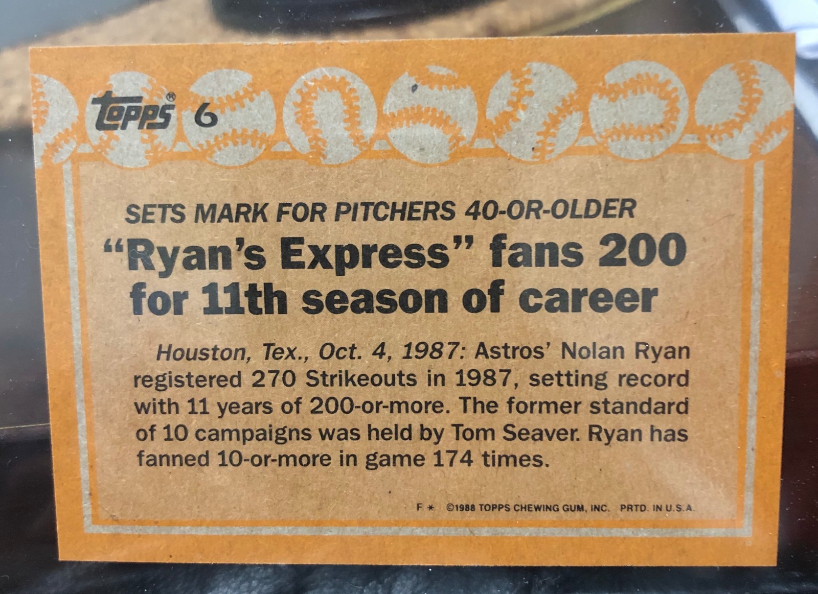 1988 Topps Baseball Card #6 Nolan Ryan 87 Record Breakers | eBay