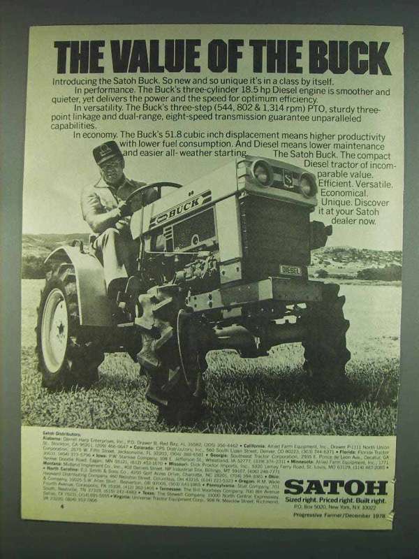 1978 Satoh Buck Tractor Ad - Value of the Buck | eBay
