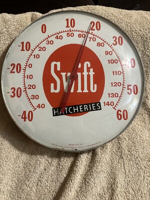 SCARCE SWIFT HATCHERIES FARM FEED THERMOMETER ADVERTISING SIGN | eBay