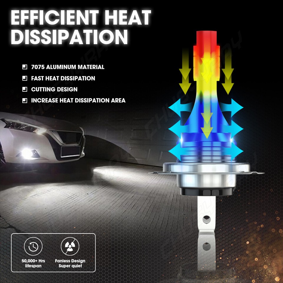 H7 LED Headlights Bulbs 10000K High Low Beams Kit Combo Super White ...