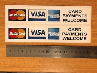 2 x Card Payments Credit Card Sticker Vinyl Shop Taxi VISA Mastercard ...