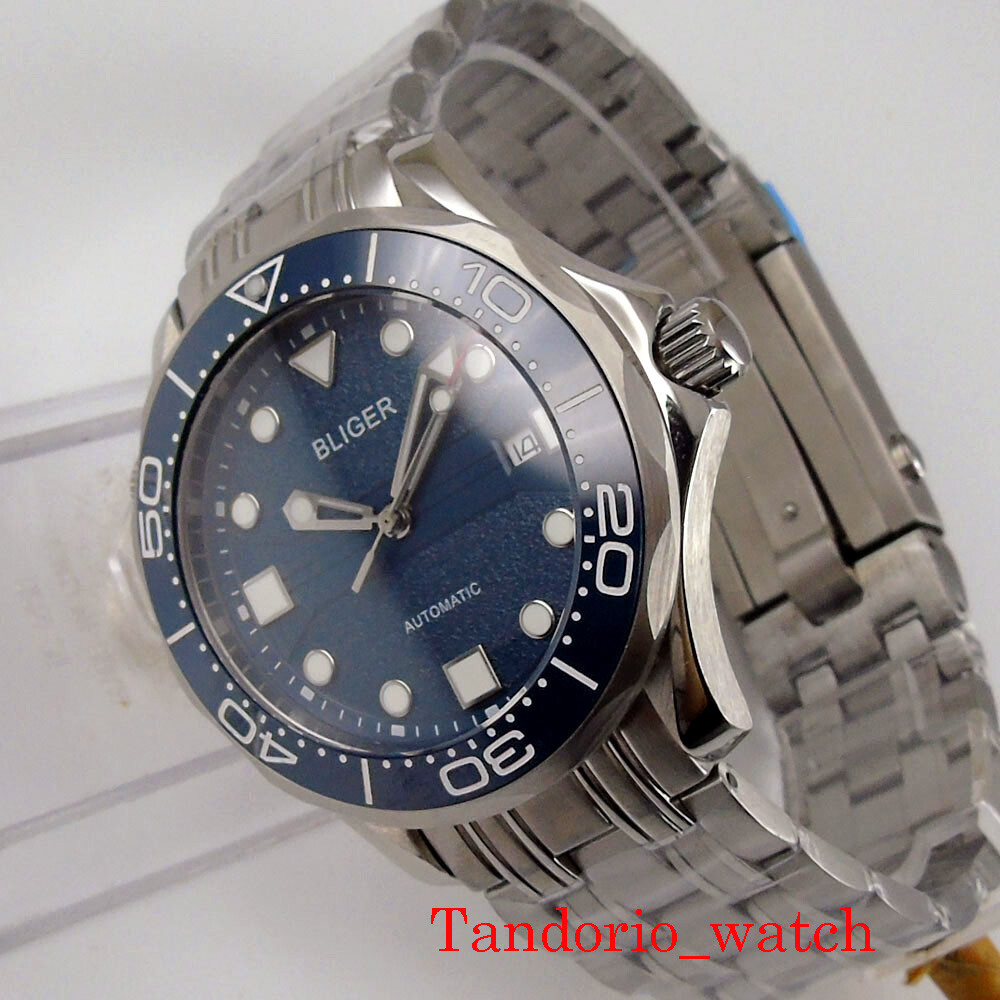 BLIGER 41mm Automatic Men Watch Blue Dial Auto Date Sapphire Glass ...