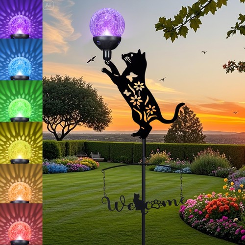 40’’ Metal Black Cat Silhouette Solar Lights Outdoor Decorative Garden ...