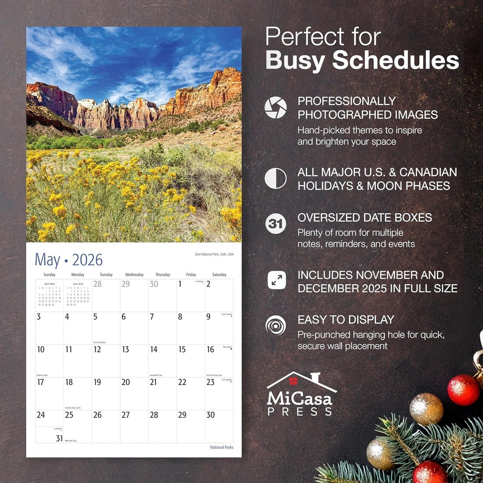 2026 Wild And Beautiful National Parks 12 Month Hanging Wall Calendar ...