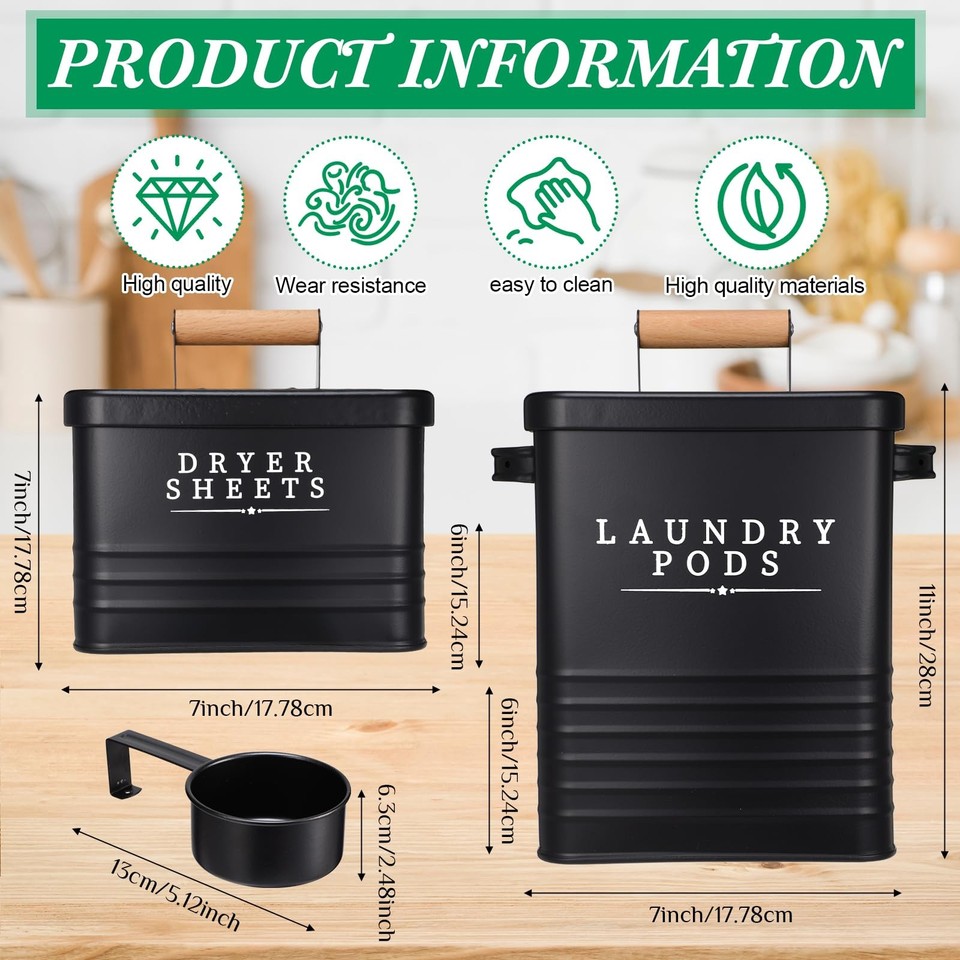 2 Pcs Laundry Pod Container with Dryer Holder Farmhouse Laundry Room ...