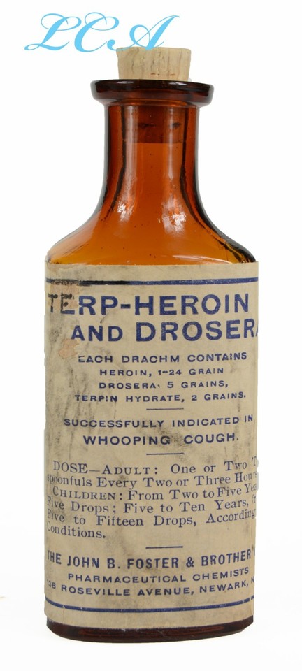 ORIGINAL antique HEROIN bottle embossed w/ FULL LABEL unique and RARE ...