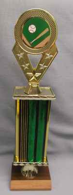 BASEBALL bat & ball insert trophy green column walnut base award team ...