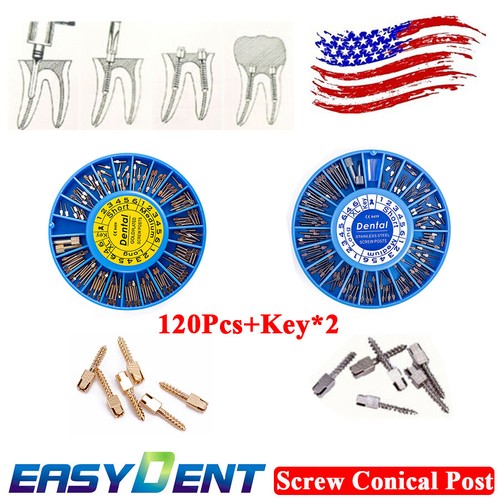 120pcs Dental Screw Posts Conical Post Drill Assorted Kit*120&Key*2 ...