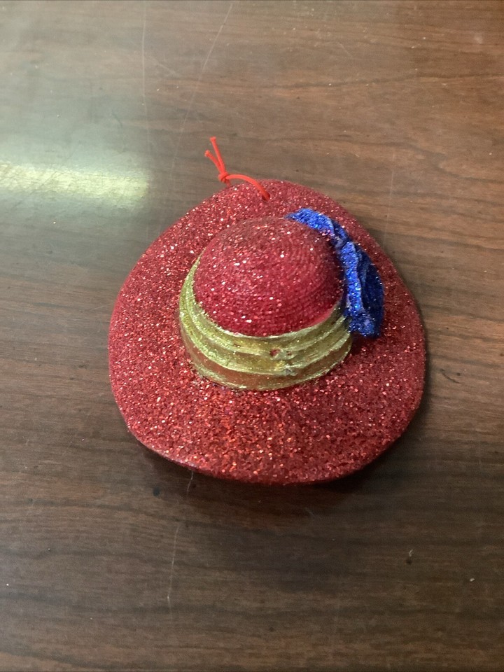 Red Ladies Hat Purple Roses Christmas Holiday Ornament Glitter Red Hat ...