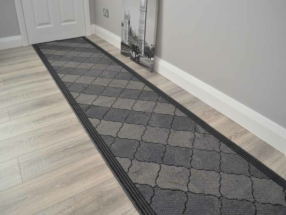 Black Grey Hall Rugs Silver Extra Long Very Wide Narrow Hallway Runner ...