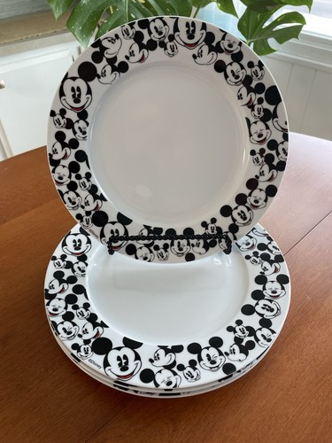 (4) Disney Mickey Mouse Dinner Plates All Over Faces Dishes Pristine ...