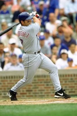 Ivan Rodriguez Texas Rangers bats during an MLB game at Comiskey P- Old ...