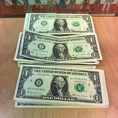 Lot Of 100 Trinary Fancy Serial Number $1 Dollar Bills Mixed Series ...